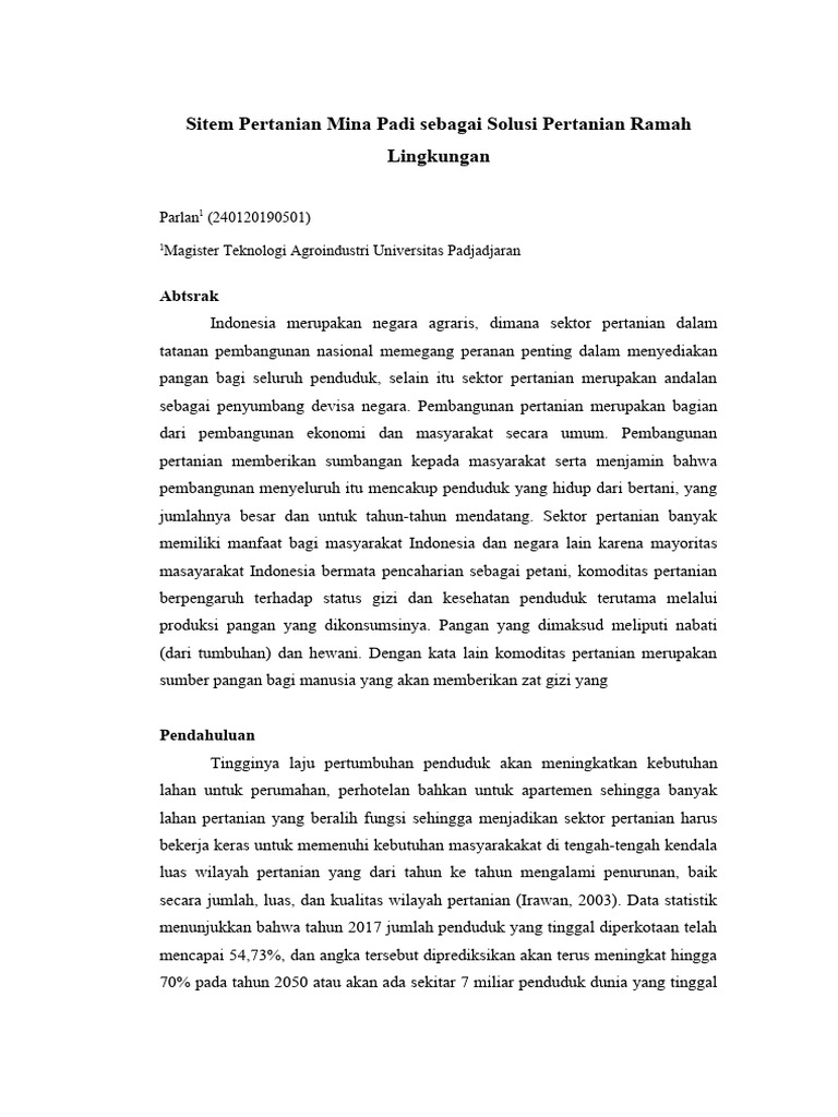 Sistem Pertanian Mina Padi Ramah Lingkungan | PDF | Teknologi & Rekayasa