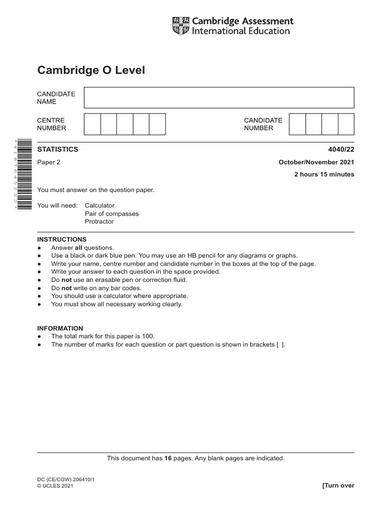 Cambridge O Level: STATISTICS 4040/22 | PDF | Moving Average | Fuel ...