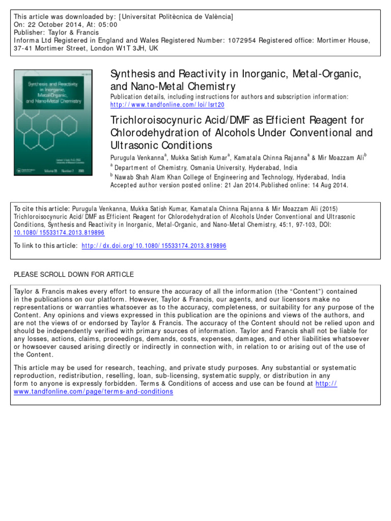 Synthesis and Reactivity in Inorganic, Metal-Organic, and Nano-Metal Chemistry | PDF | Thin ...