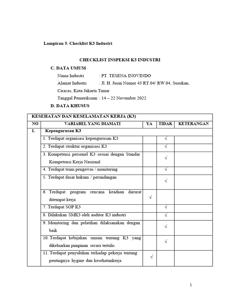 Checklist k3 | PDF