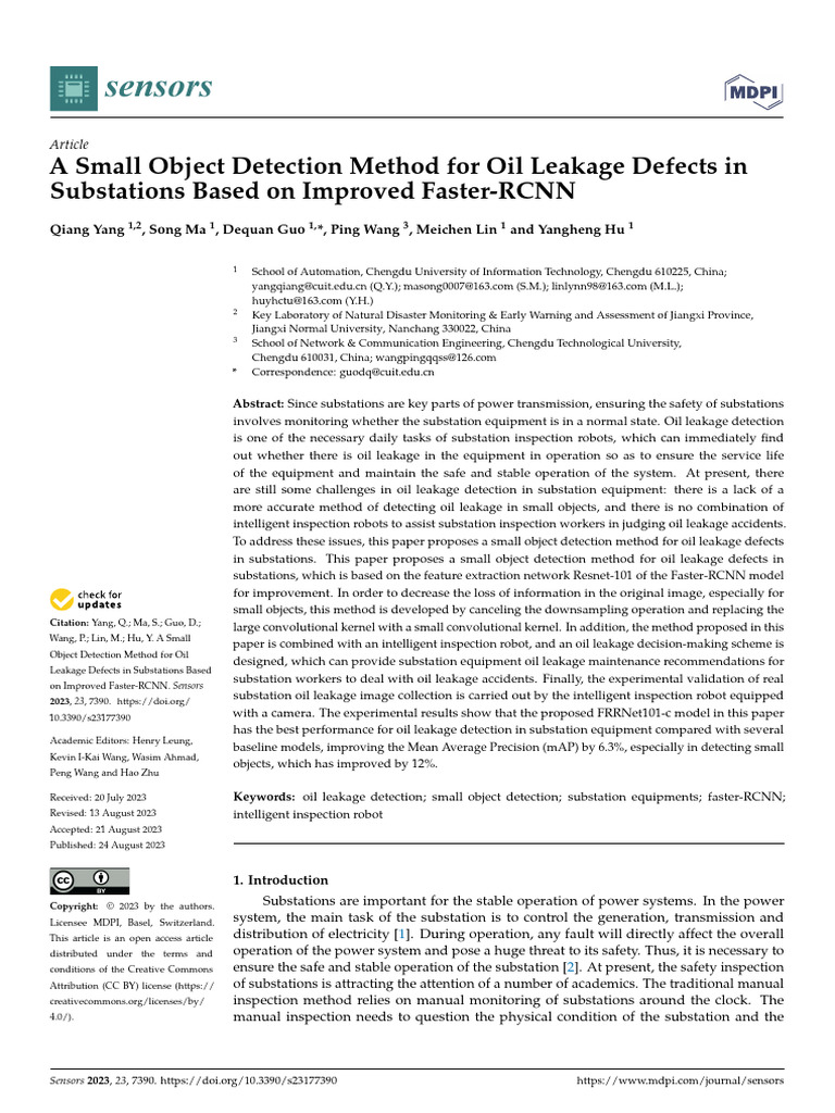 A Small Object Detection Method For Oil Leakage Defects In Substations Based On Improved Faster