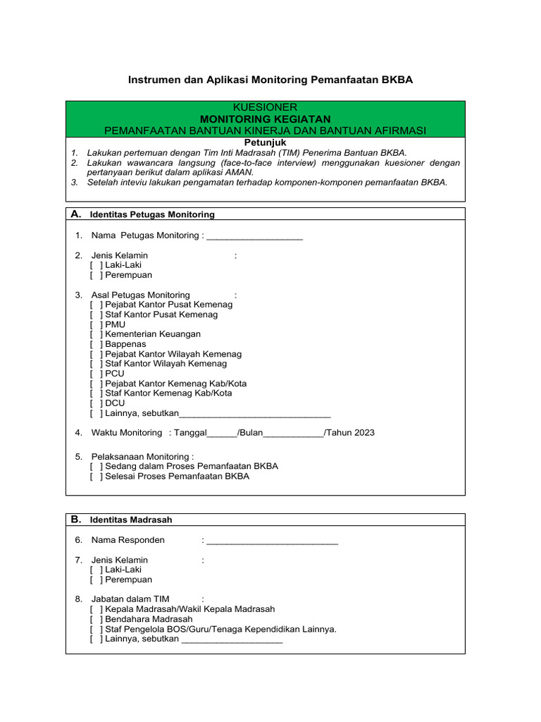 Instrumen Pemanfaatan BKBA 2023 | PDF
