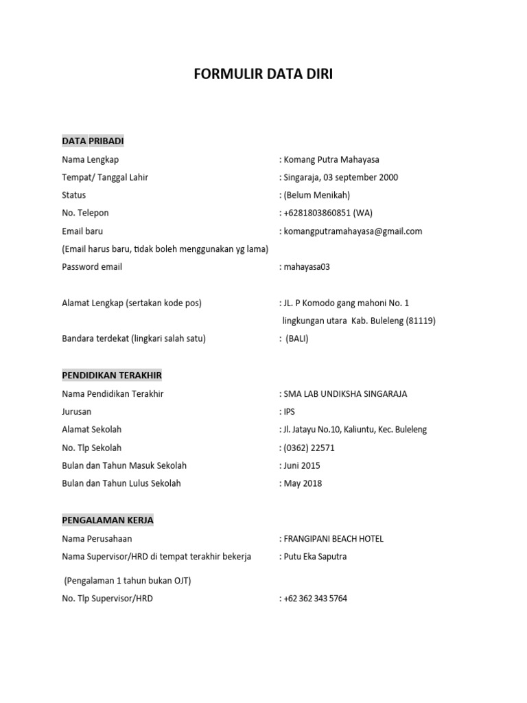 Ebu - Formulir Data Diri | PDF