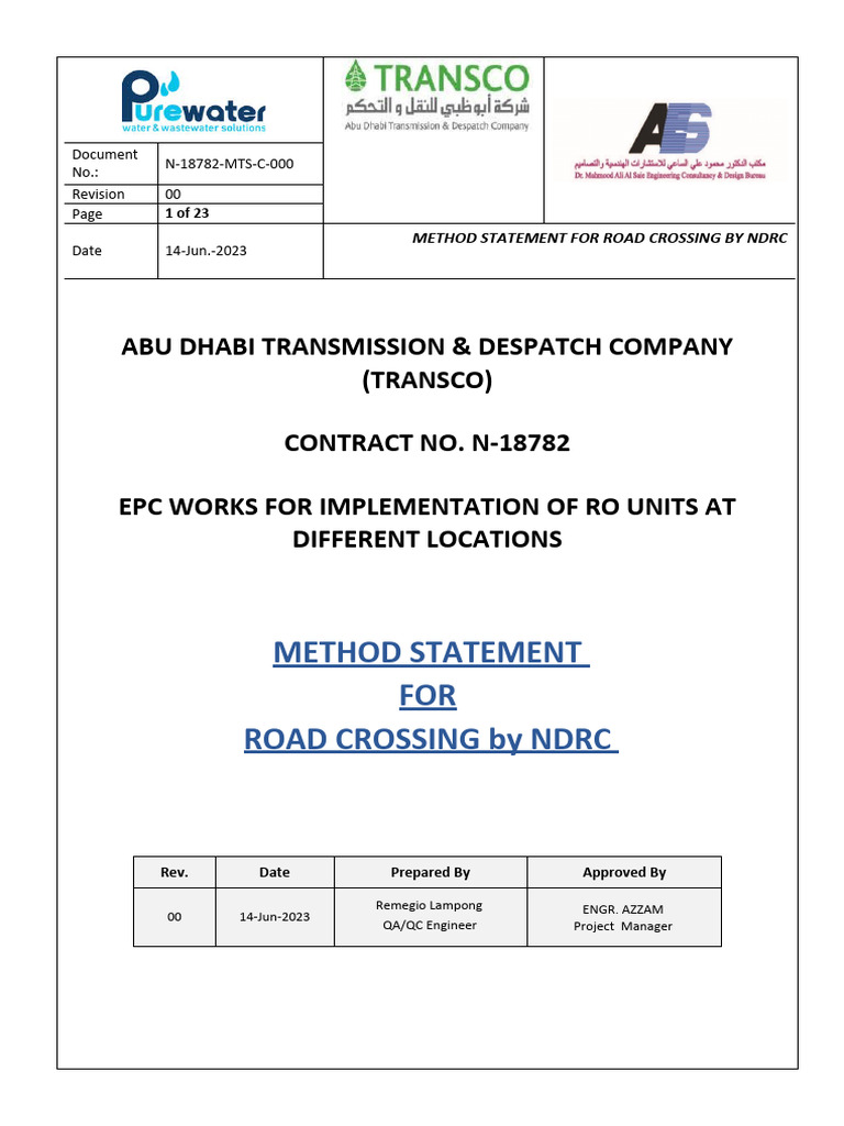 MTS For ROAD CROSSING USING NDRC | PDF | Pump | Pipe (Fluid Conveyance)