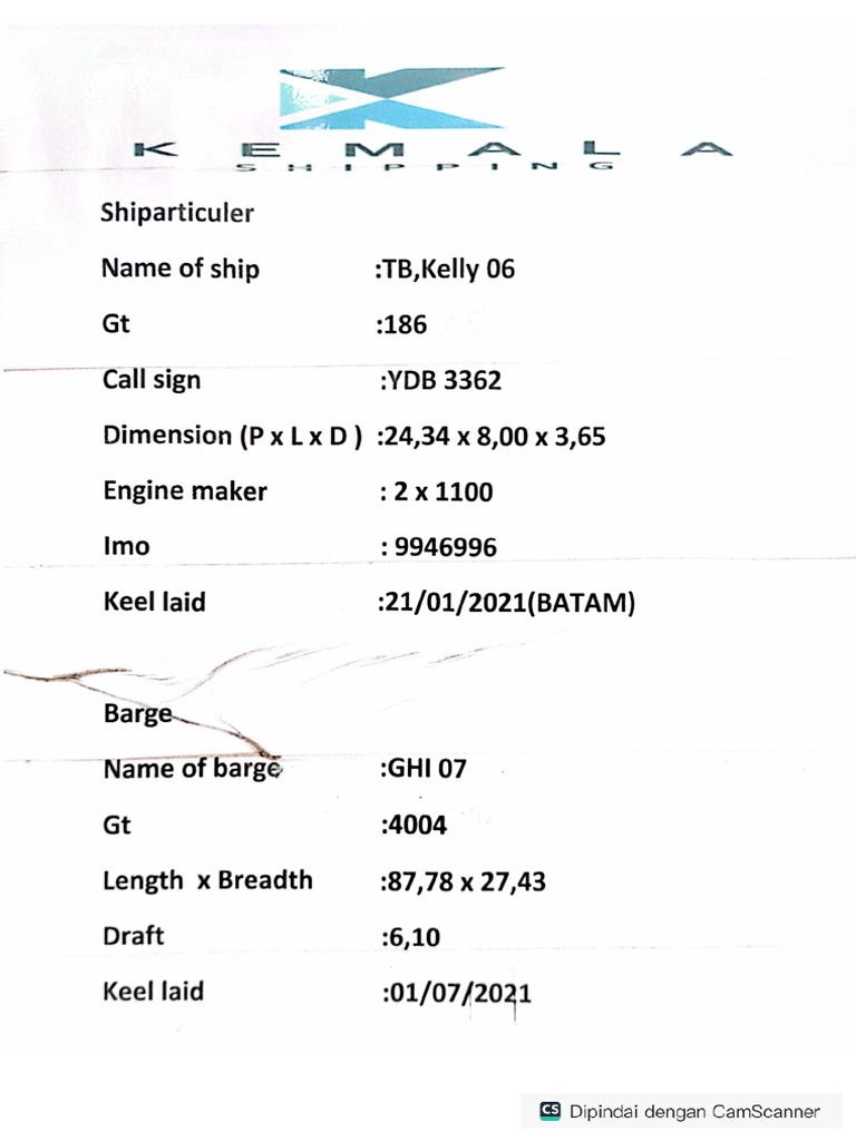 Ship Particular TB Kelly 06 | PDF