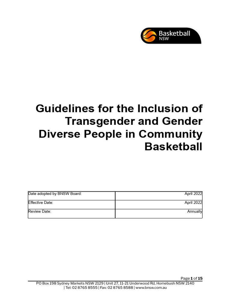 Guidelines For The Inclusion of Transgender and Gender Diverse People ...