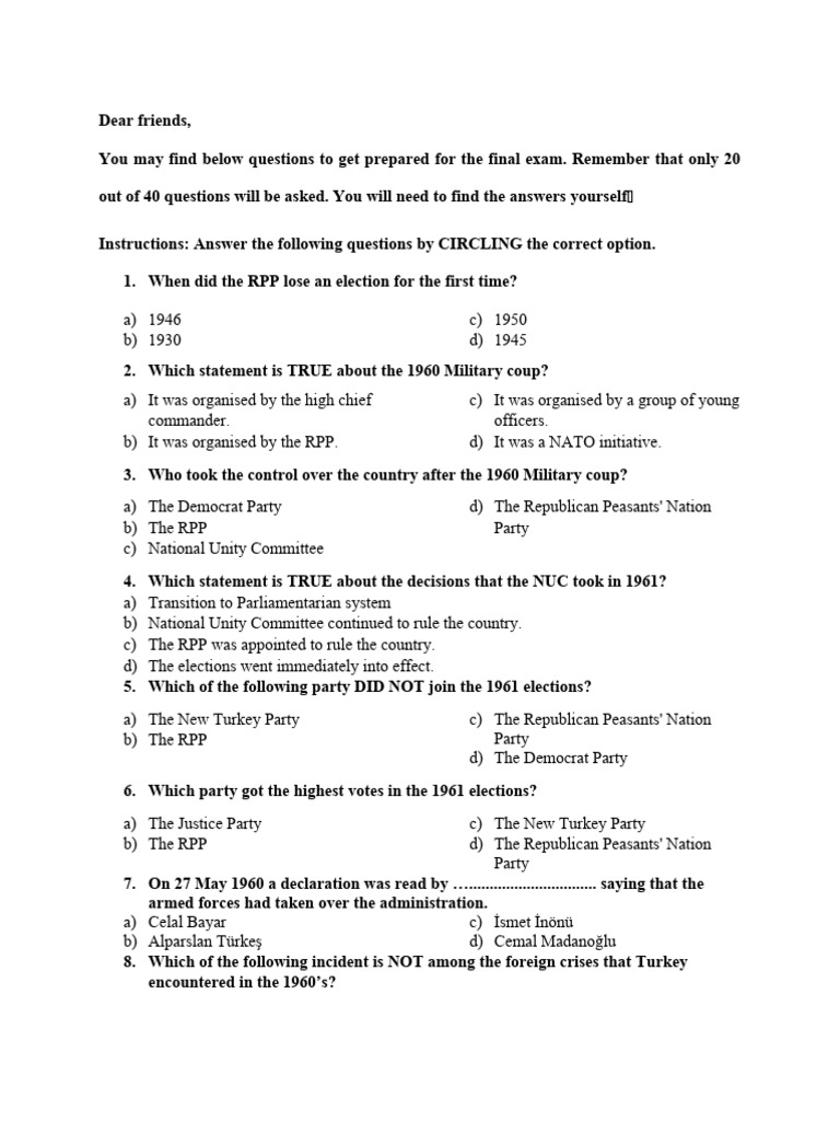 Final Exam Prep: Turkish Political History | PDF | Justice And ...