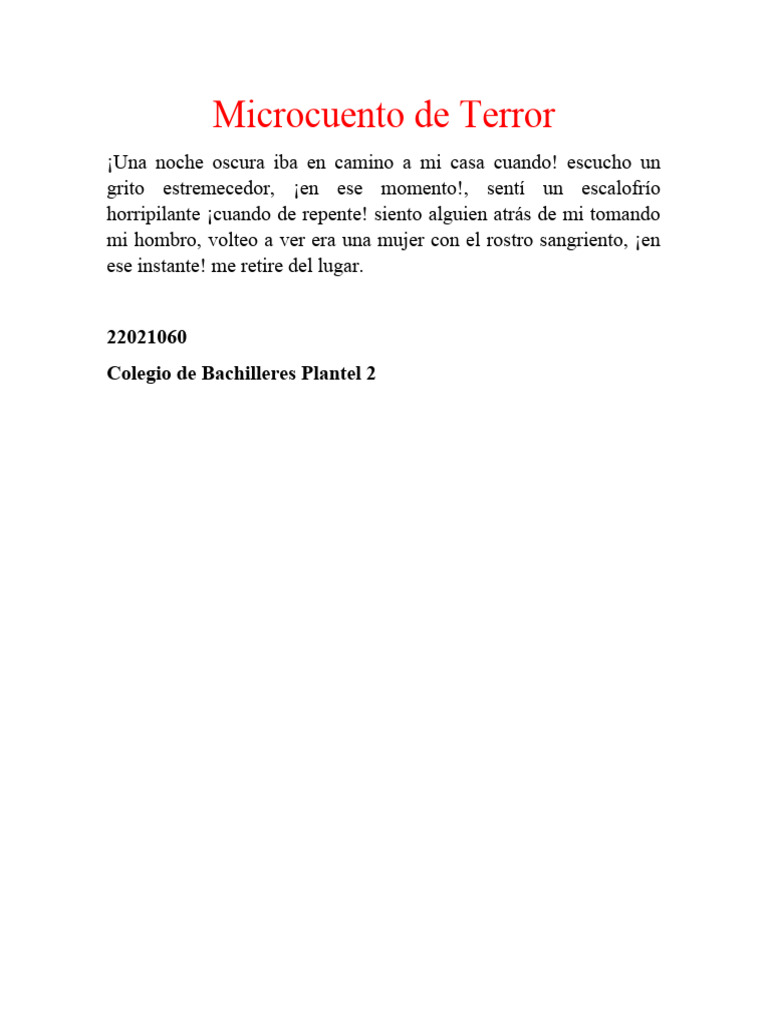 Microcuento de Terror One 352 | PDF