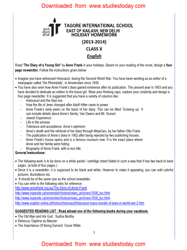 CBSE Class 10 Revision Worksheet | PDF | Anne Frank CBSE Class 10 Revision Worksheet | PDF | Anne Frank