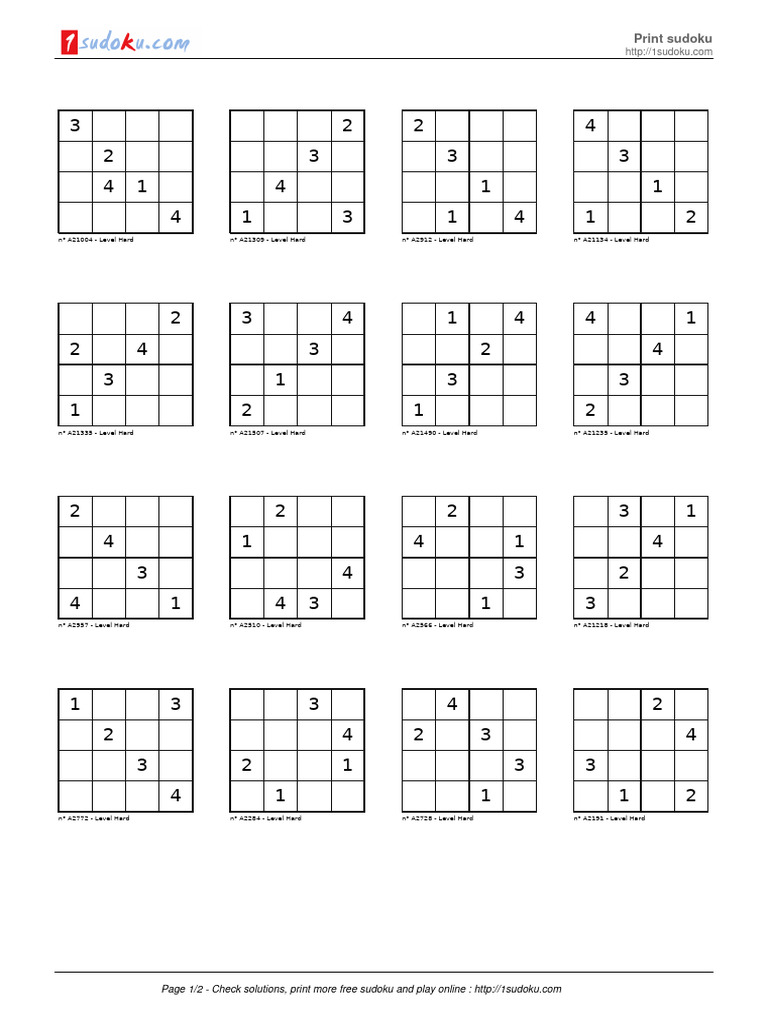 Hard 4x4 Sudoku Printable PDF | PDF | Logic Puzzles | Popular Scholarship
