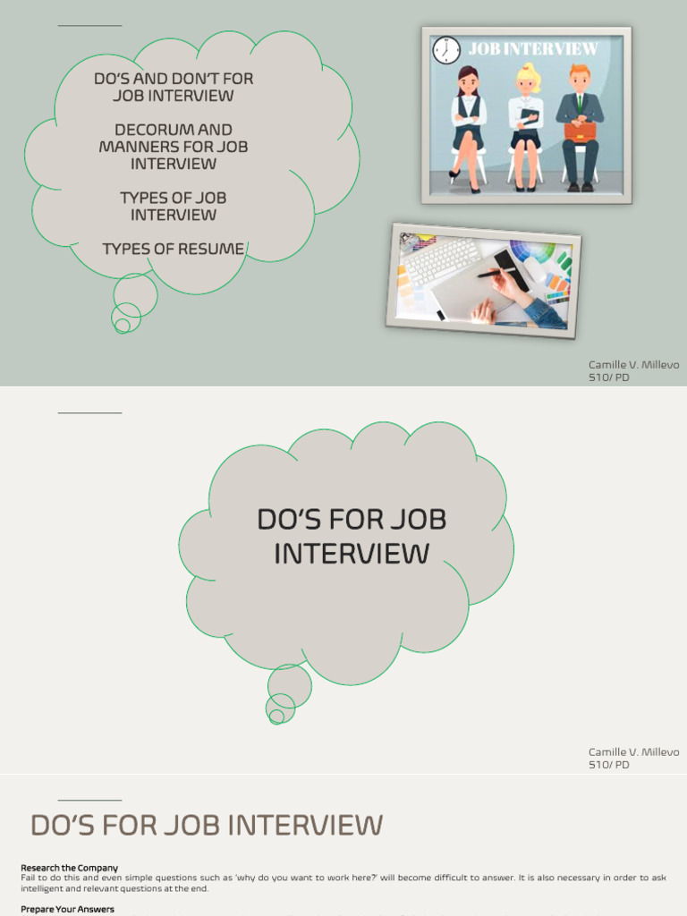 Job Interview Dos Dont Decorum and Manner Camille V. Millevo B510 ...