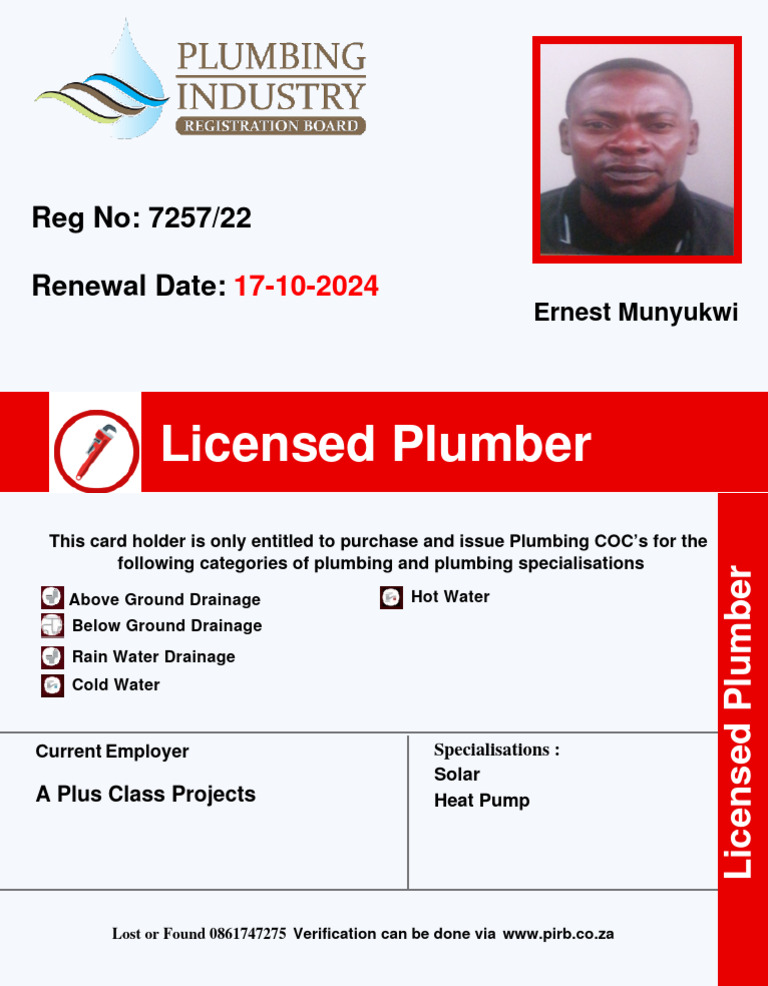 Pirb Licensed Plumber | PDF | Technology & Engineering