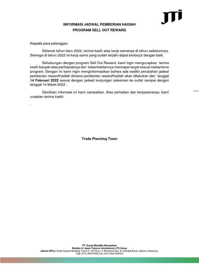 Surat Informasi Pemberian Hadiah | PDF