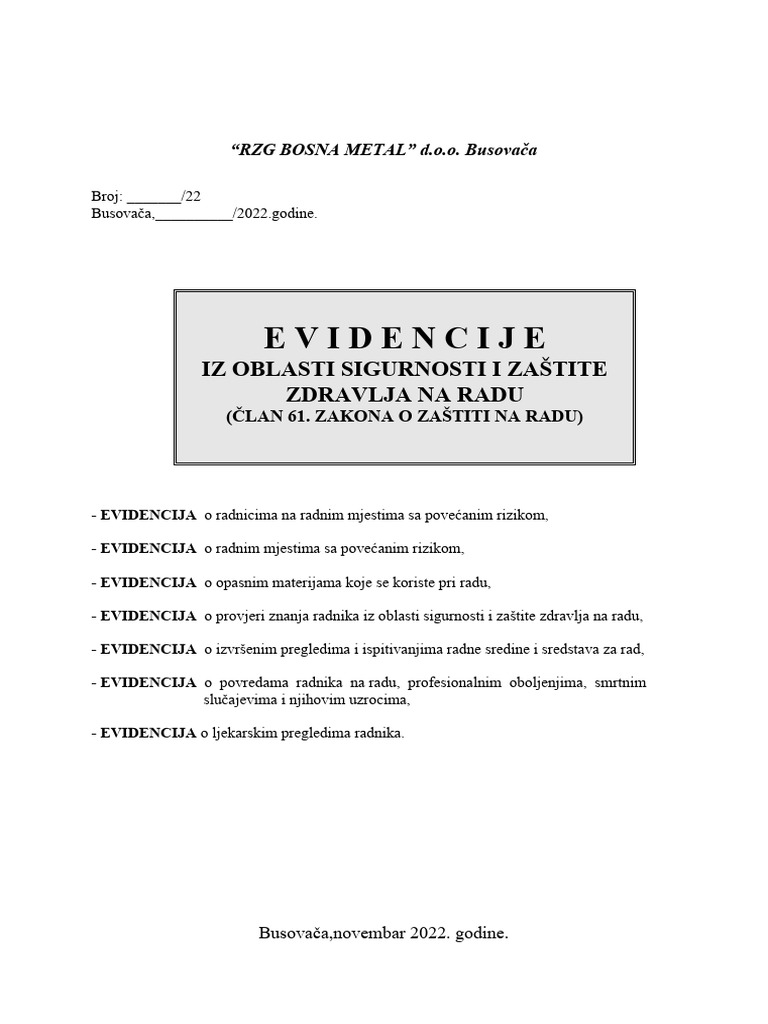 Naslovne Strane Evidencija ZNR | PDF
