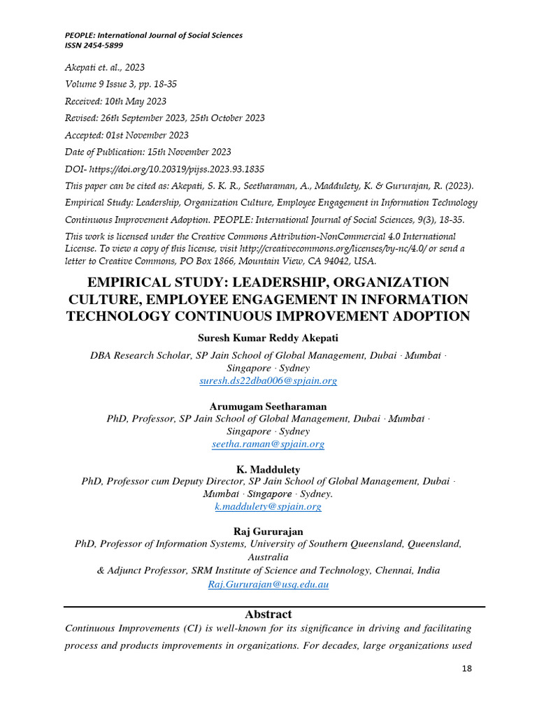 Empirical Study: Leadership, Organization Culture, Employee Engagement in Information Technology ...