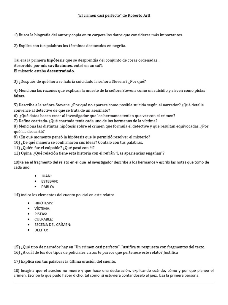El Crimen Casi Perfecto de Roberto Arlt | PDF