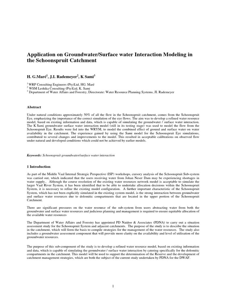 02 Application On Groundwater Surface Water Interaction Modeling In The Schoonspruit Catchment