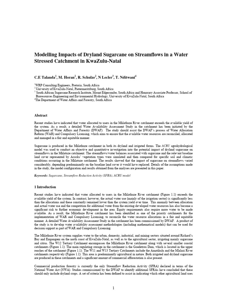 12 - Modelling Impacts of Dryland Sugarcane On Streamflows in A Water ... 12 - Modelling Impacts of Dryland Sugarcane On Streamflows in A Water ...
