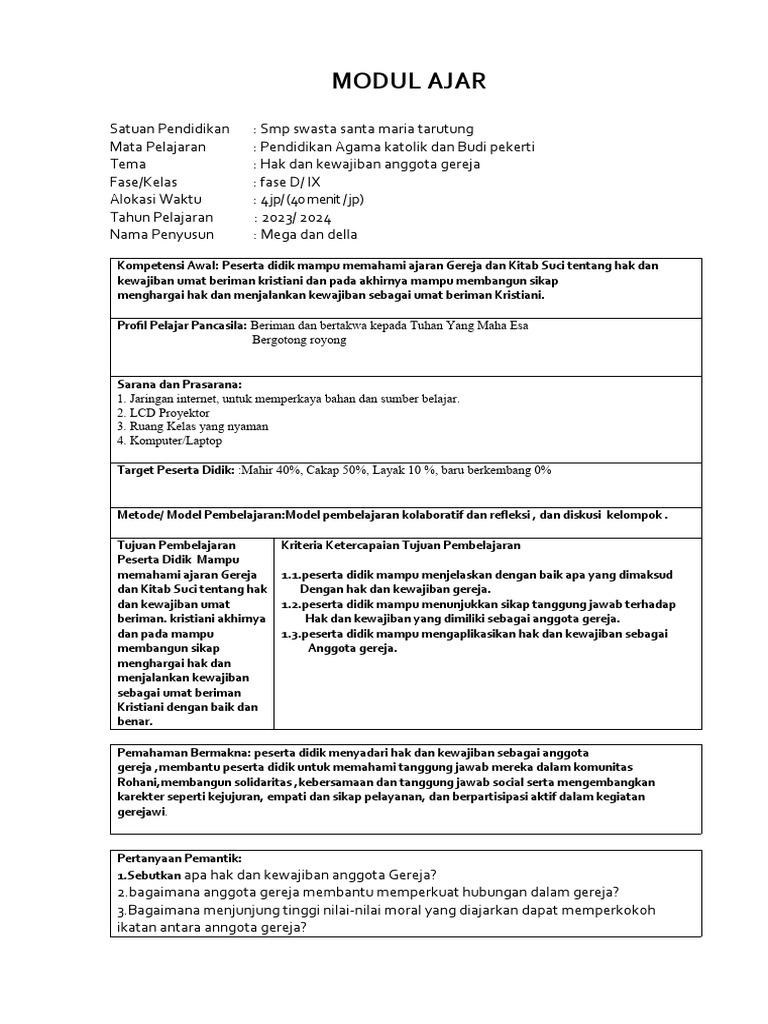 Format Modul Ajar | PDF | Pengembangan Diri | Sains & Matematika