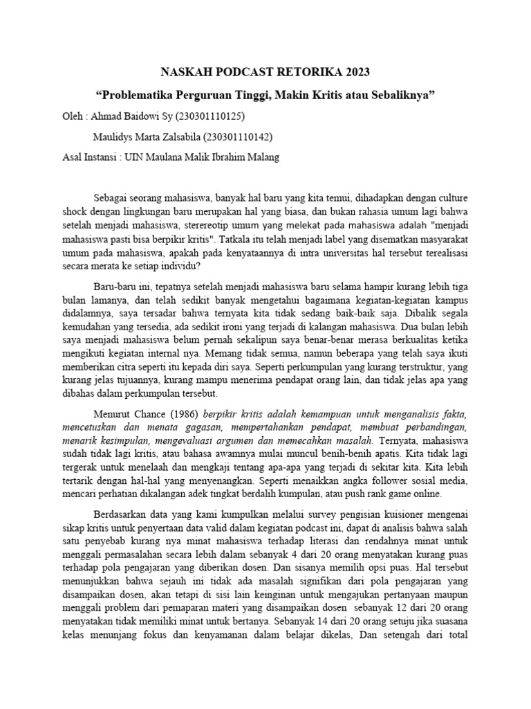 Naskah Podcast Retorika 2023 | PDF