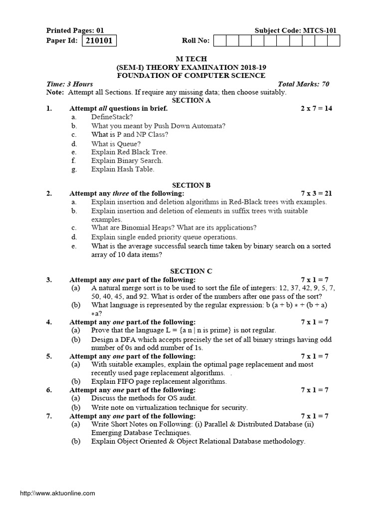 Mtech 1 Sem Foundation Of Computer Science Mtcs 101 2018 19 Download Free Pdf Computer