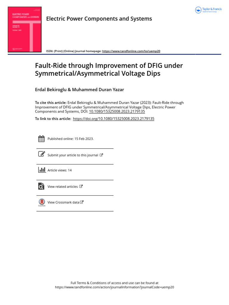 Fault Ride Through Improvement Of Dfig Under Symmetrical Asymmetrical Voltage Dips Pdf