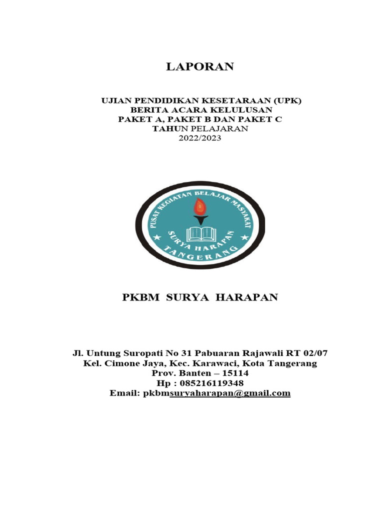 Laporan Kelulusan UPK PKBM Surya Harapan | PDF