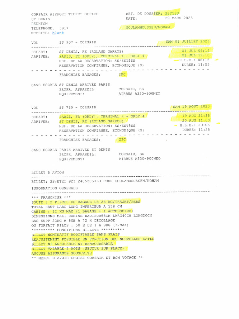 Billet Noham 2023 | PDF