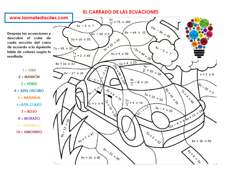 Colorear El Carro de Las Ecuaciones | PDF