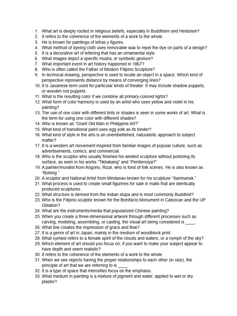 Art Appreciation Questions | PDF | Paintings | Sculpture