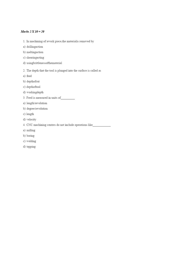 Mcq On Cnc Machine Pdf