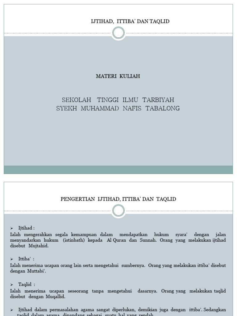 Ijtihad, Ittiba', Taqlid | PDF | Ilmu Sosial | Hukum