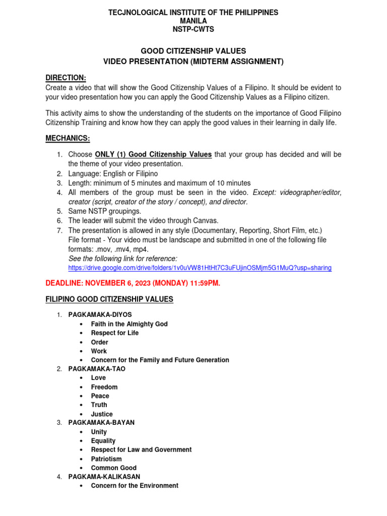 Midterm Activity Good Citizenship Values | PDF | Philippines