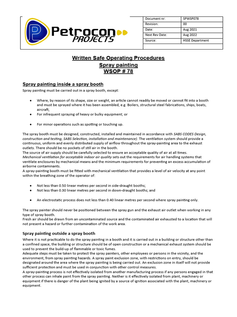 Spray Painting SOP | PDF | Personal Protective Equipment | Ventilation ...