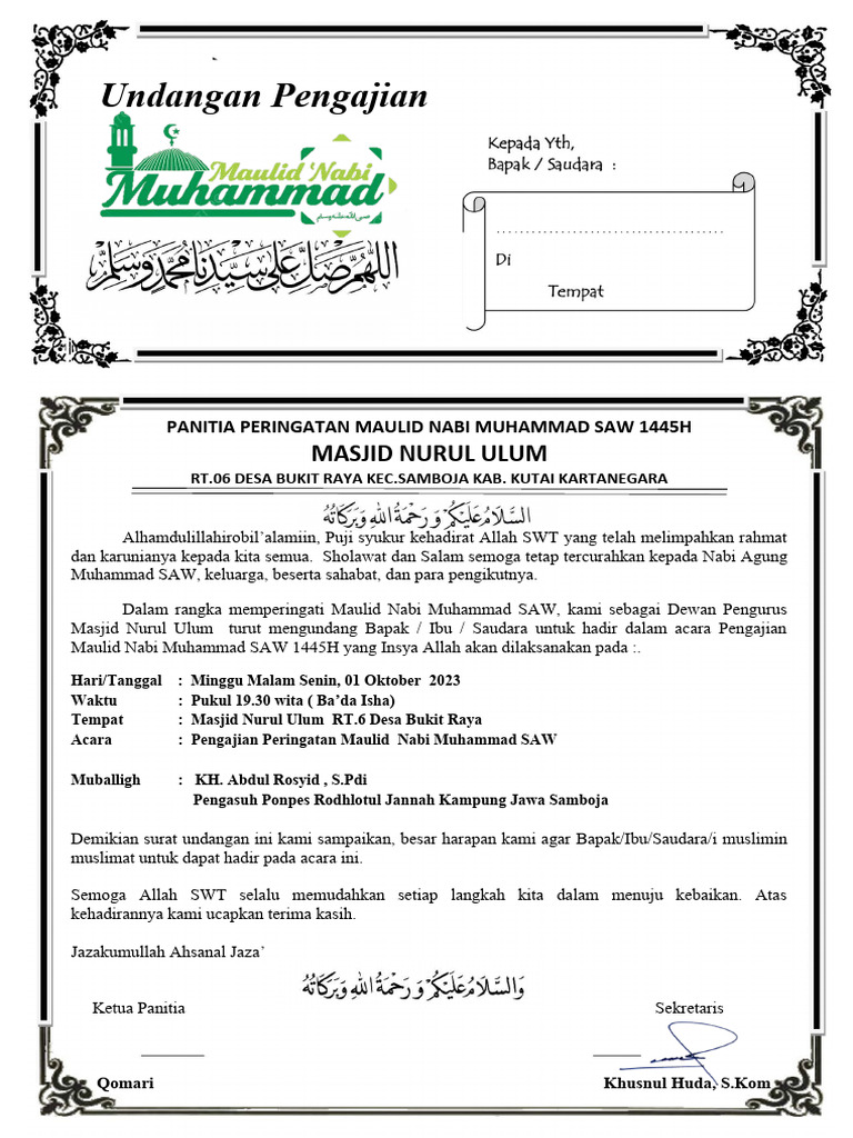 Undangan Pengajian Maulid Nabi 1445H | PDF