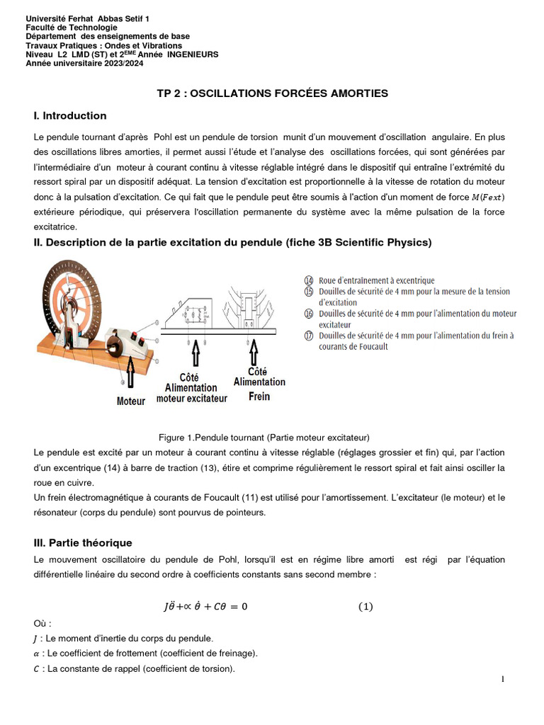 TP : Oscillations Forcées Amorties | PDF | Résonance | Pendule (physique)