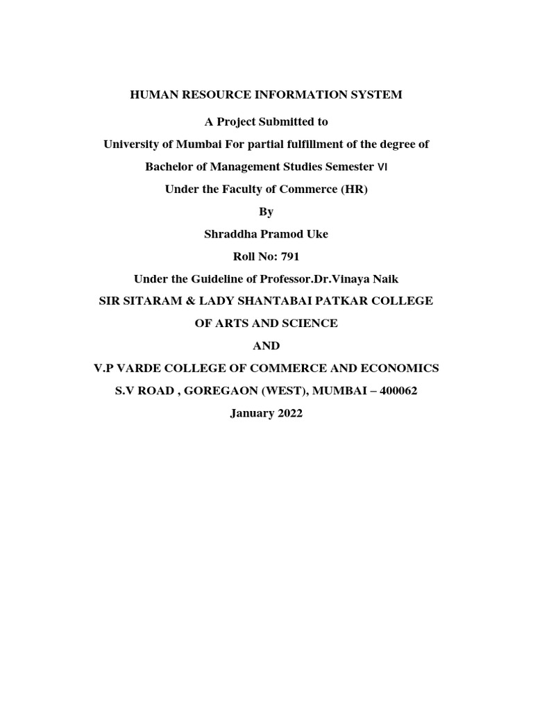 HRIS Project for BMS Degree | PDF | Human Resource Management ...