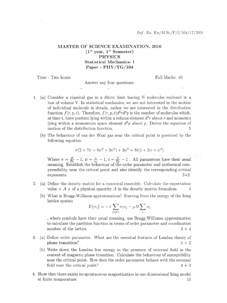 STatistical Mechanics - I | PDF