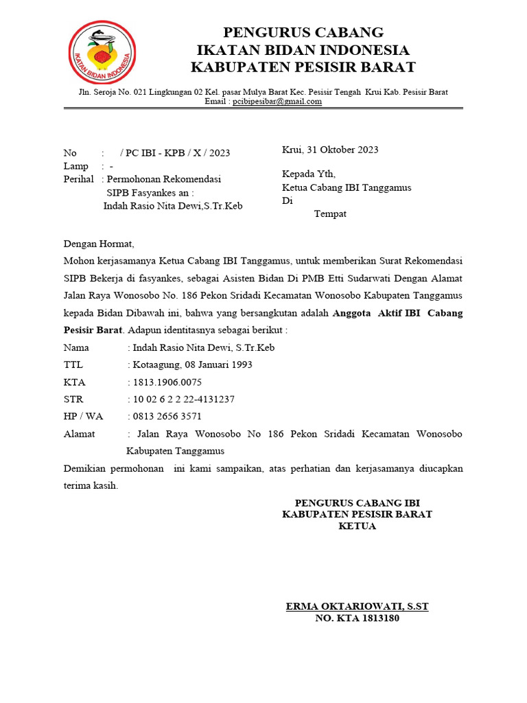 Surat Permohonan Rekom Sipb PMB | PDF