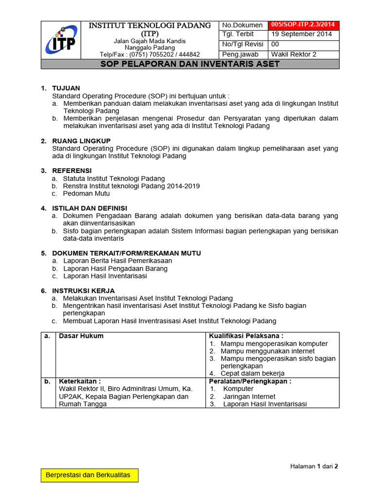 SOP Inventaris Aset ITP | PDF