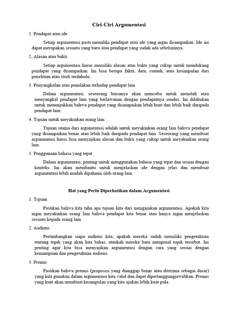 Ciri-Ciri Dan Jenis-Jenis Teks Argumentasi | PDF