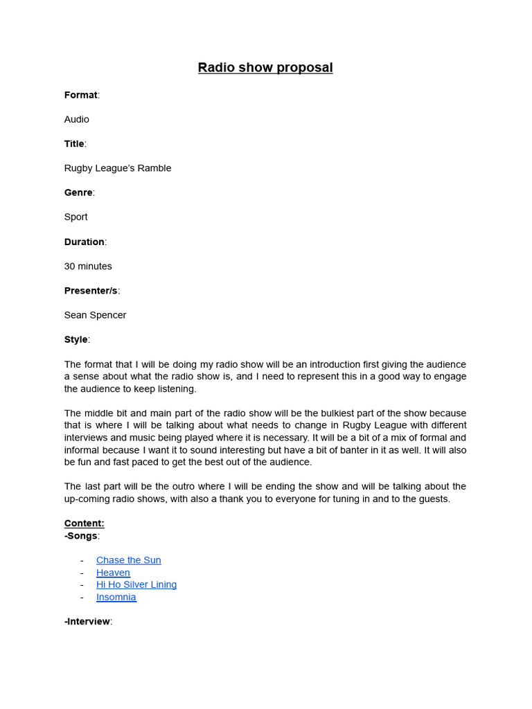 Radio Show Proposal | PDF | Mass Media | Entertainment