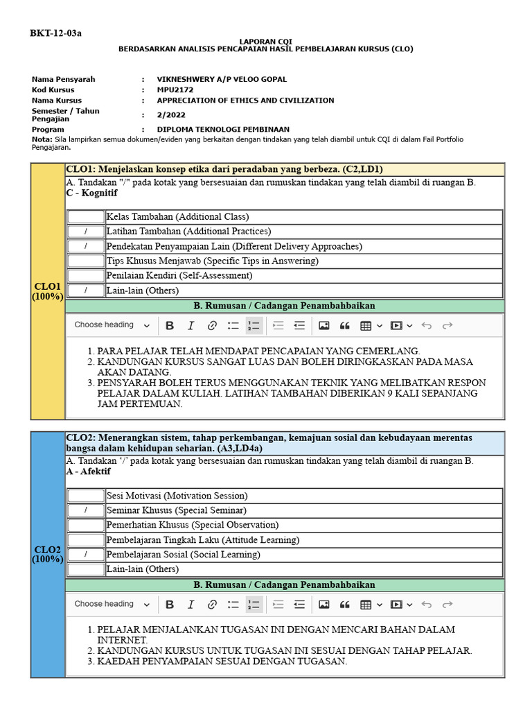 Ini Contoh CQI DCA MPU2172 | PDF