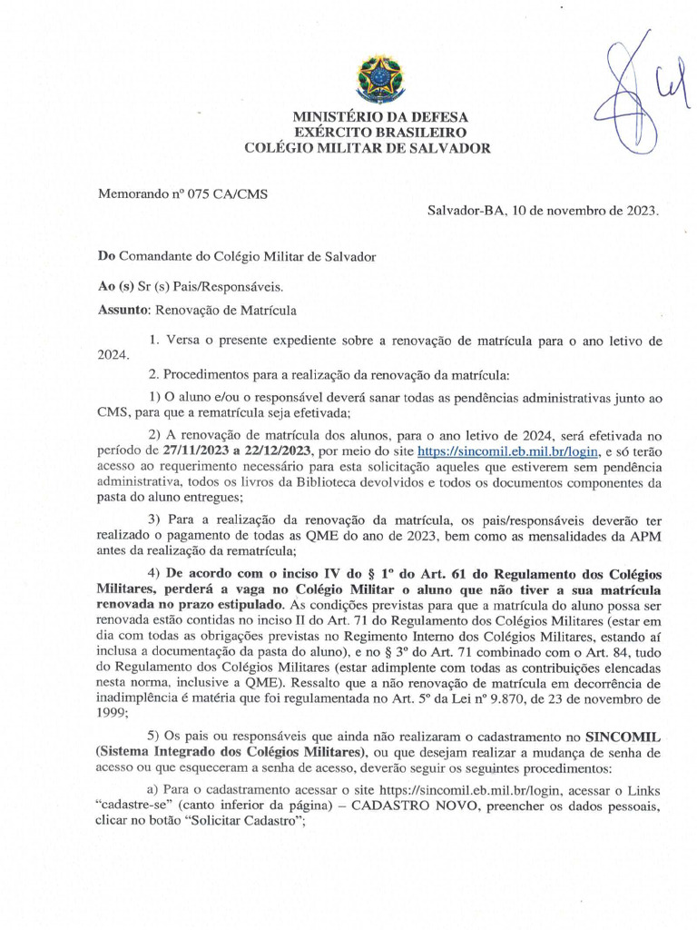 Memorando Rematrícula 2024 | PDF