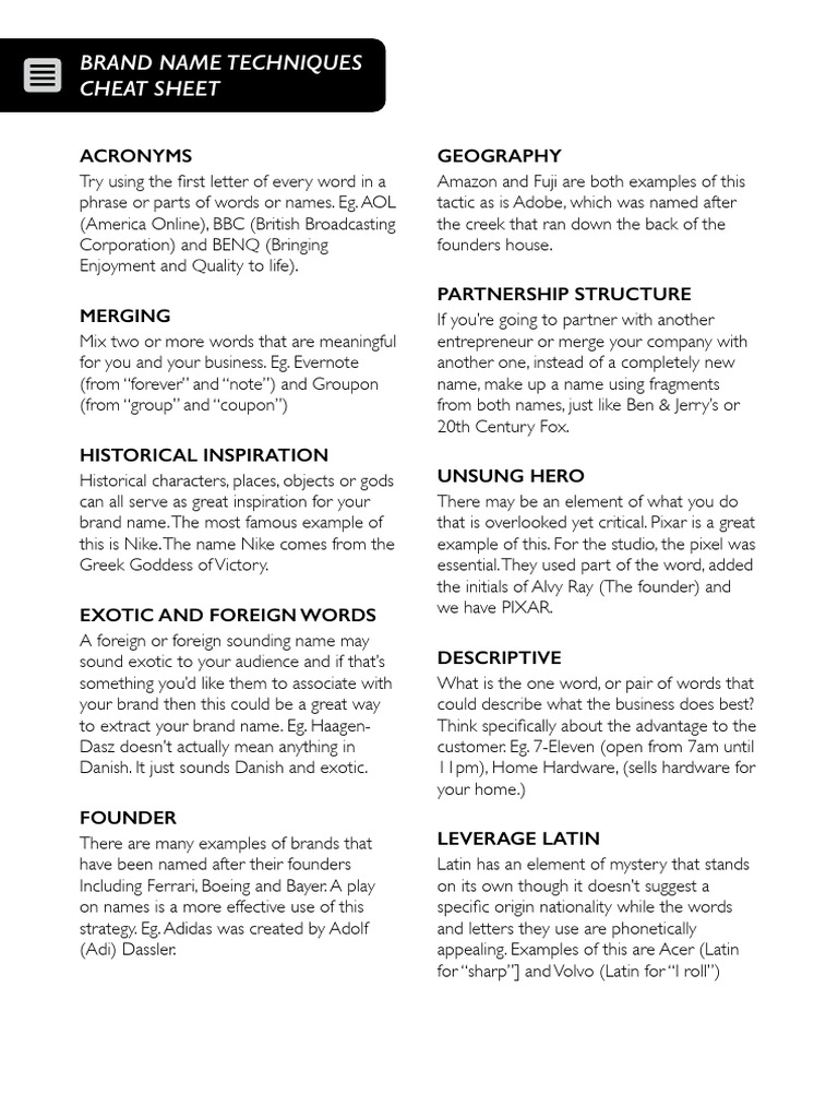 Brand Naming Techniques Overview | PDF | Brand