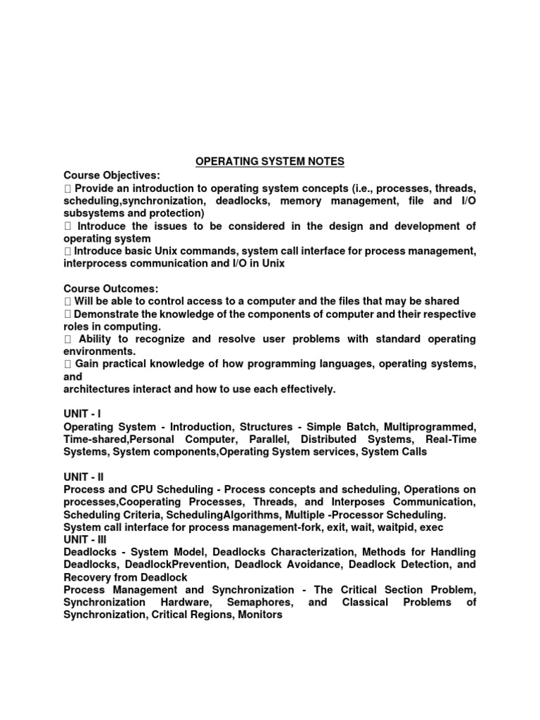 Operating System 2 Unit Notes | PDF | Operating System | Process ... Operating System 2 Unit Notes | PDF | Operating System | Process ...