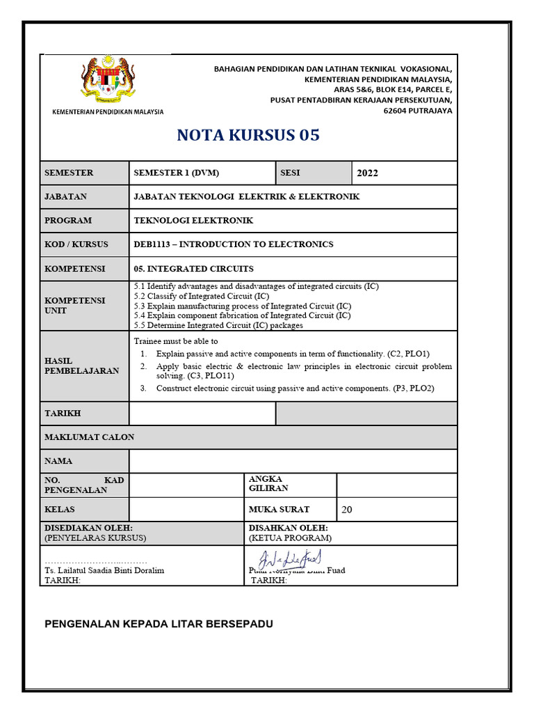 Nota Kuliah 5 Integrated Circuit 2021-1 | PDF
