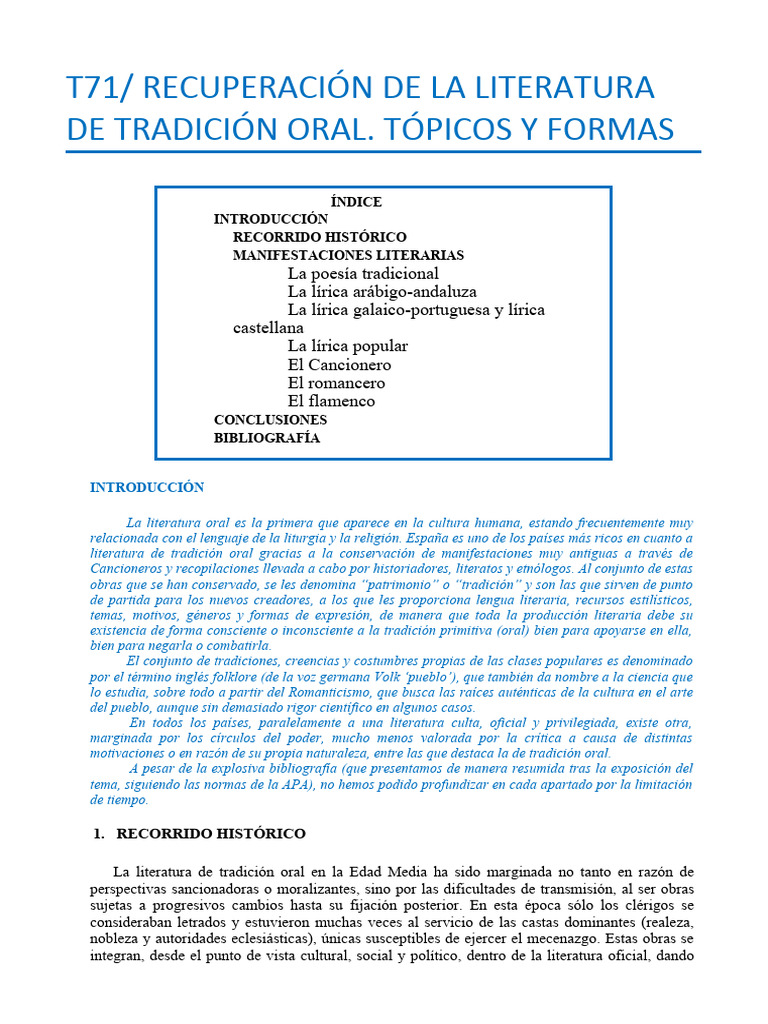 T71 La Literatura Oral | PDF