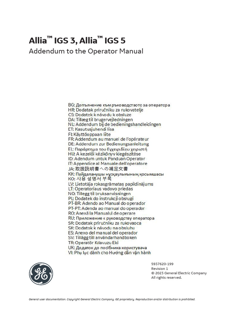 Allia IGS 3 Allia IGS 5 - Addendum to the Operator Manual_UM_5937620-199_1 | PDF