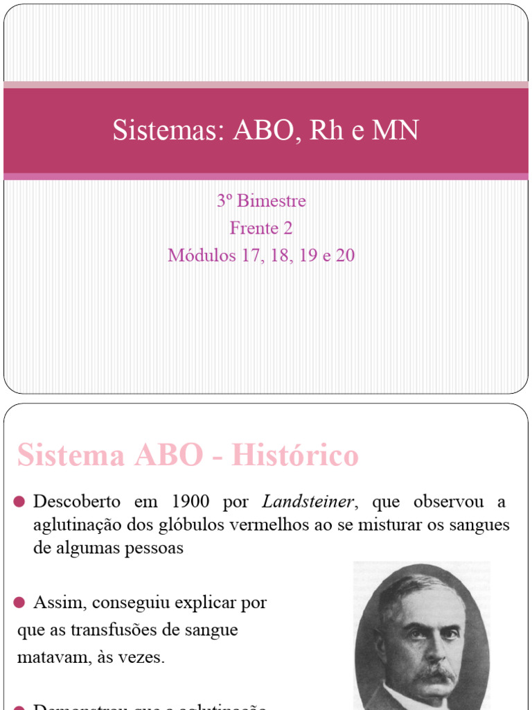 Sistemas Sanguíneos: ABO, Rh e MN | PDF | Tipo sanguíneo | Transfusão ...